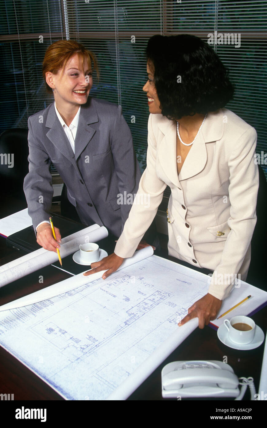OFFICE WORKERS WITH CONSTRUCTION PLANS Stock Photo - Alamy