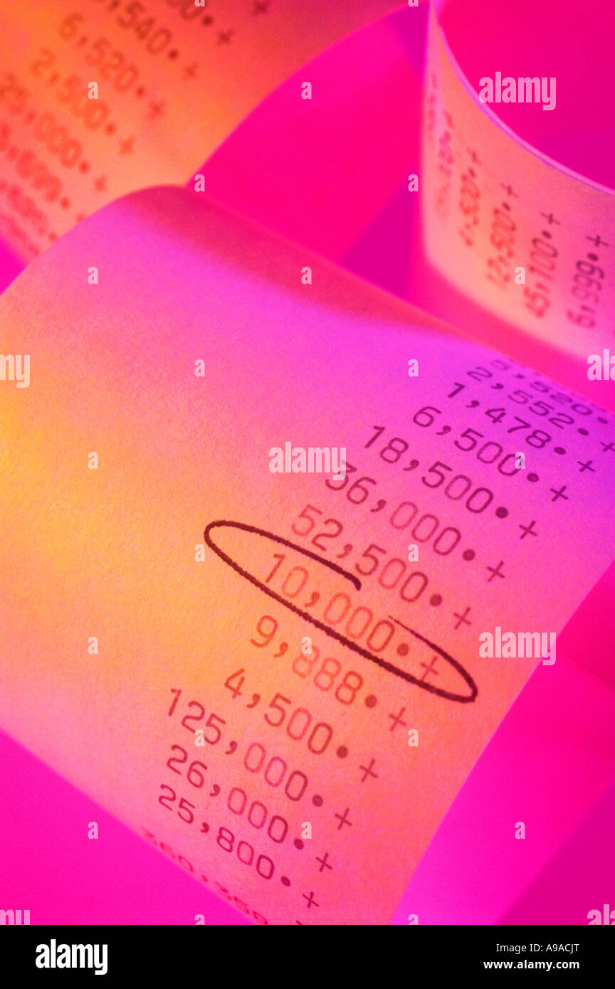 CIRCLED NUMBERS ON ROLLS OF ADDING MACHINE PAPER Stock Photo - Alamy