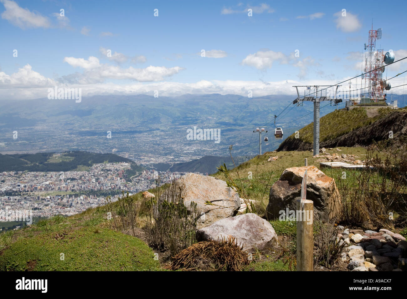 A view of the city below from the top of El TeleferiQo, cable car ...