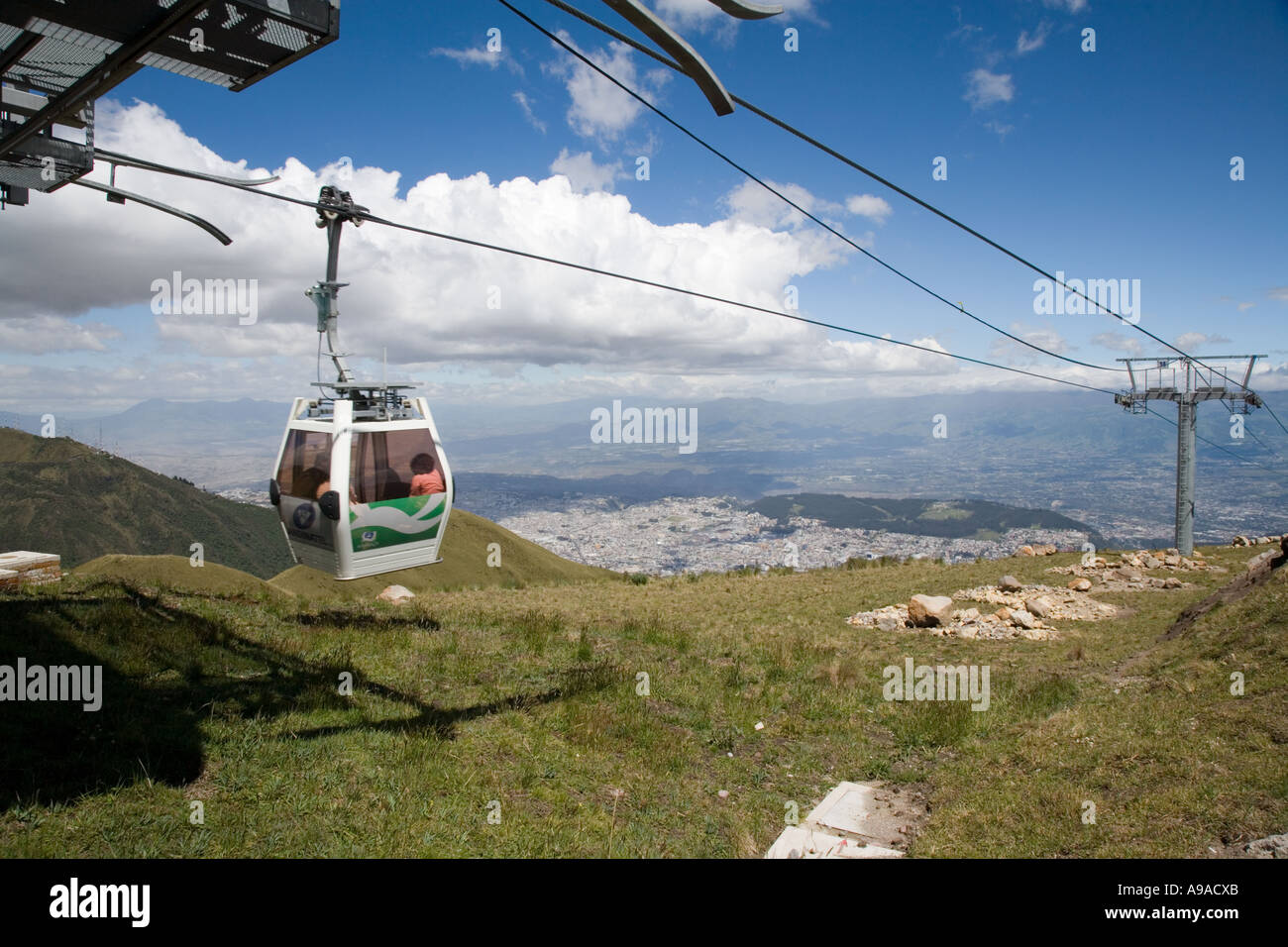 A cable car reaches the summit of the new cable car system, El ...