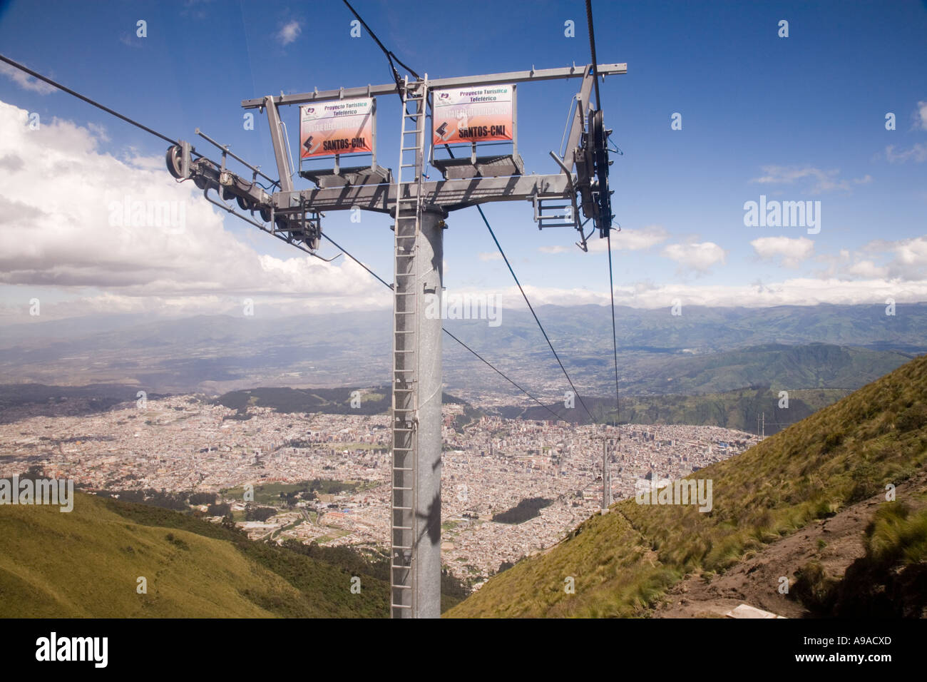 View from one of the cable cars on the new El TeleferiQo overlooking ...