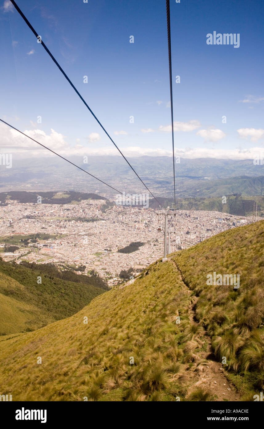 View from one of the cable cars on the new El TeleferiQo overlooking ...