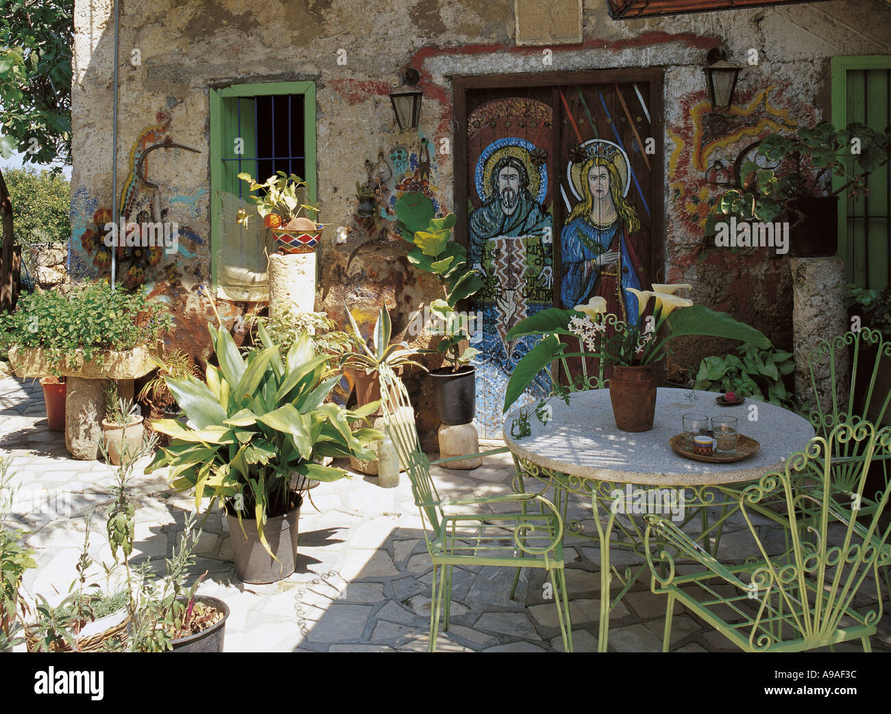 North Cyprus north coast Lapta details of historic village houses ...