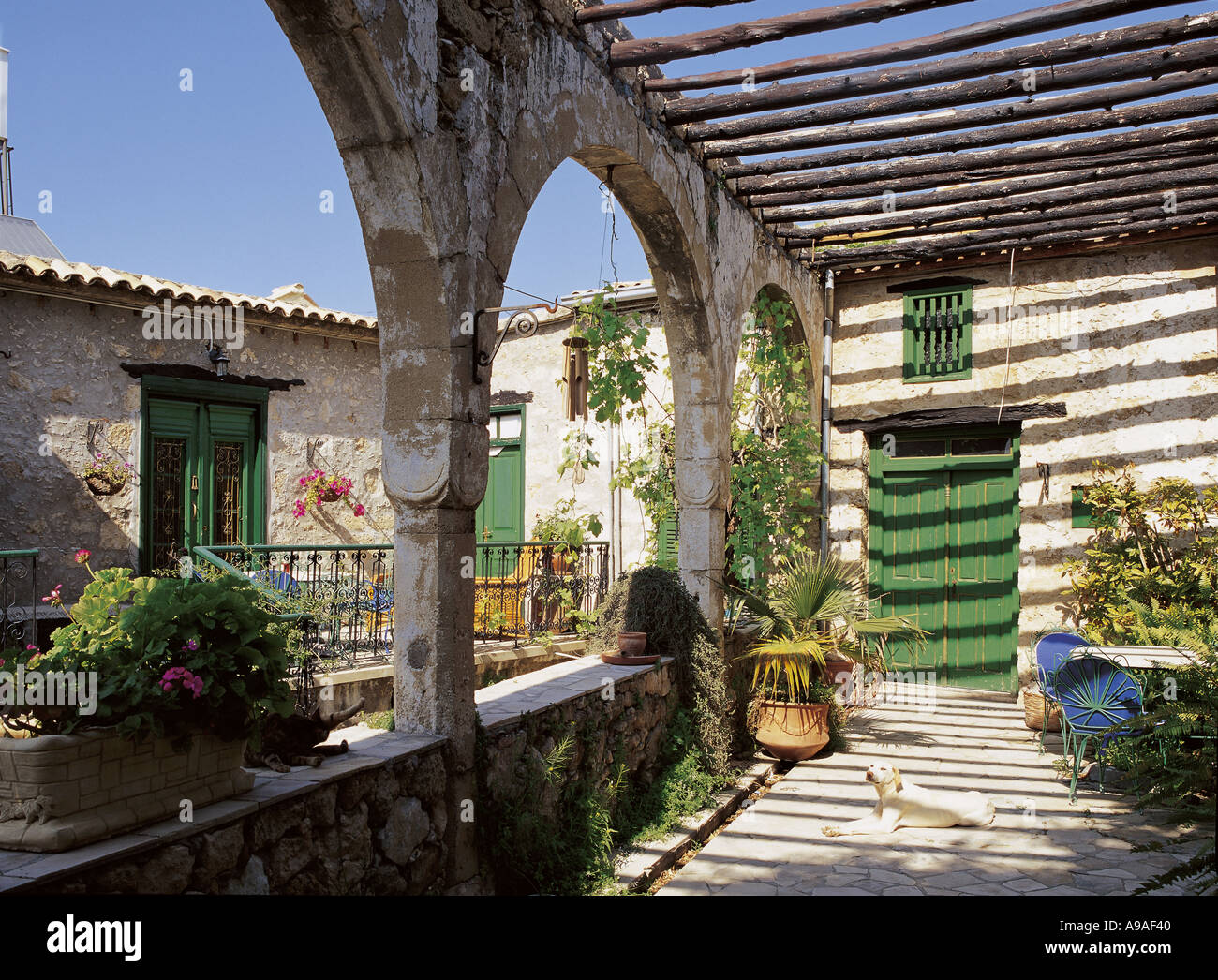 North Cyprus north coast Lapta details of historic village houses ...