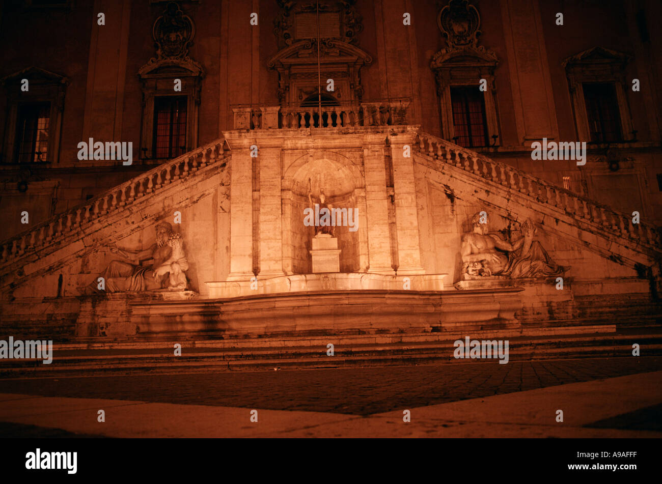 Steps in ancient Rome at night Stock Photo - Alamy