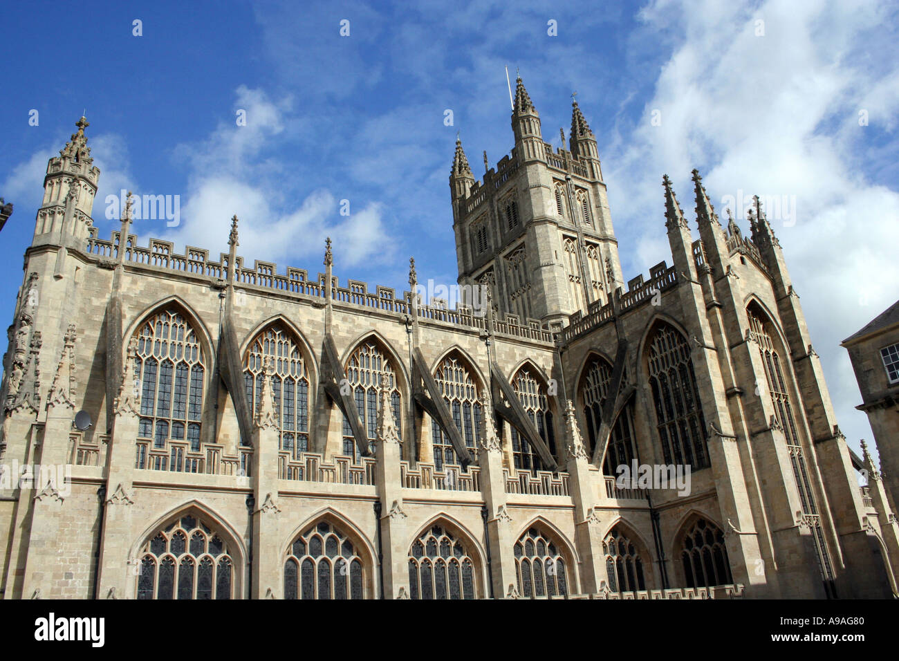 Bath Cathedral with blue sky and clouds Stock Photo - Alamy