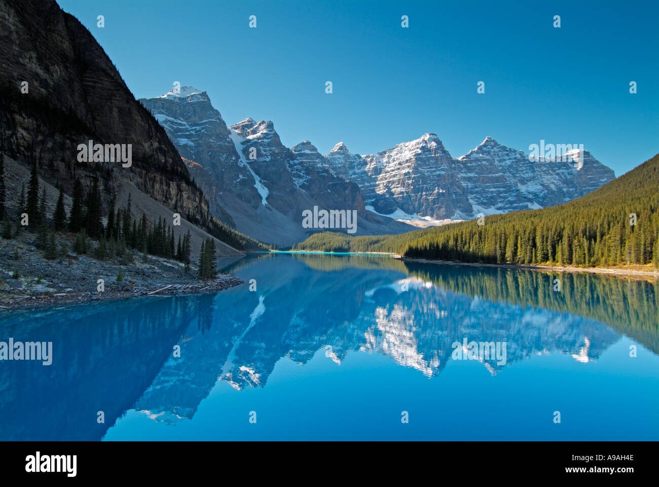 Valley of the Ten Peaks and glacial Moraine Lake Banff National Park Canada North America ...