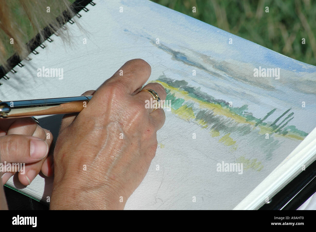 woman drawing landscape Stock Photo - Alamy