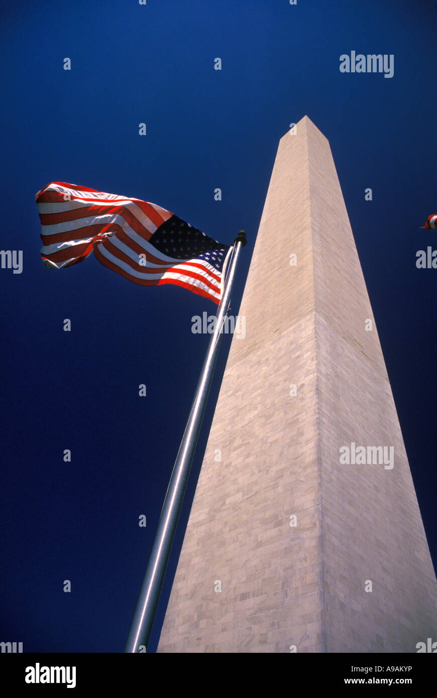 UNITED STATES FLAG FLYING ON FLAGPOLE WASHINGTON MONUMENT WASHINGTON DC ...