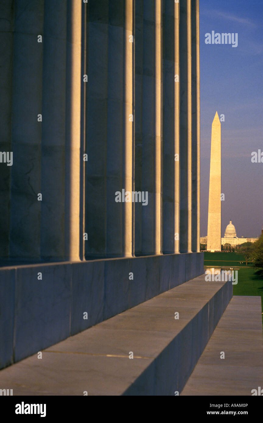 MONUMENTS SEEN FROM DORIC COLUMNS AT EDGE OF LINCOLN MEMORIAL ...