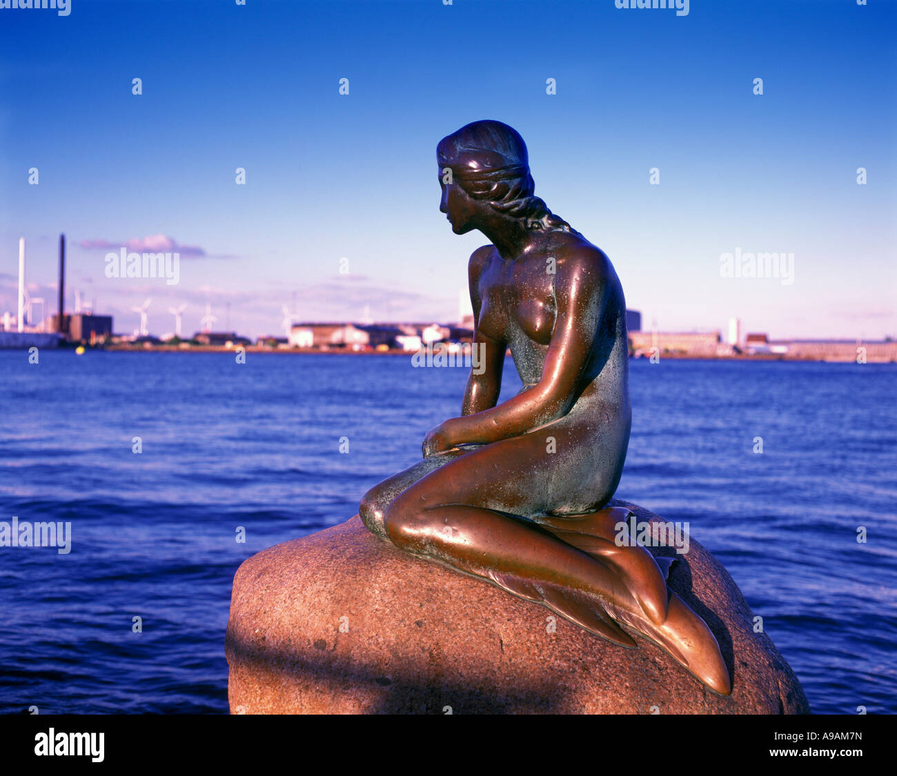 LITTLE MERMAID BRONZE SCULPTURE (©EDVARD ERIKSEN 1913) LANGELINIE PROMENADE COPENHAGEN DENMARK ...