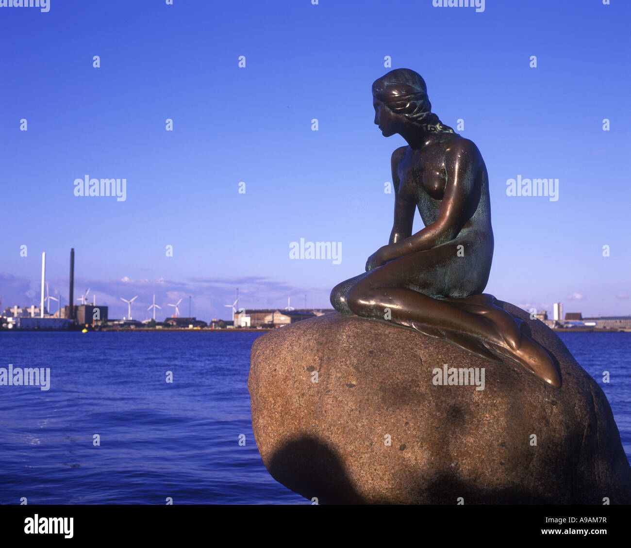 LITTLE MERMAID BRONZE SCULPTURE (©EDVARD ERIKSEN 1913) LANGELINIE PROMENADE COPENHAGEN DENMARK ...