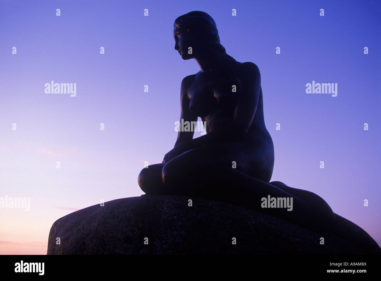 LITTLE MERMAID BRONZE SCULPTURE (©EDVARD ERIKSEN 1913) LANGELINIE PROMENADE COPENHAGEN DENMARK ...