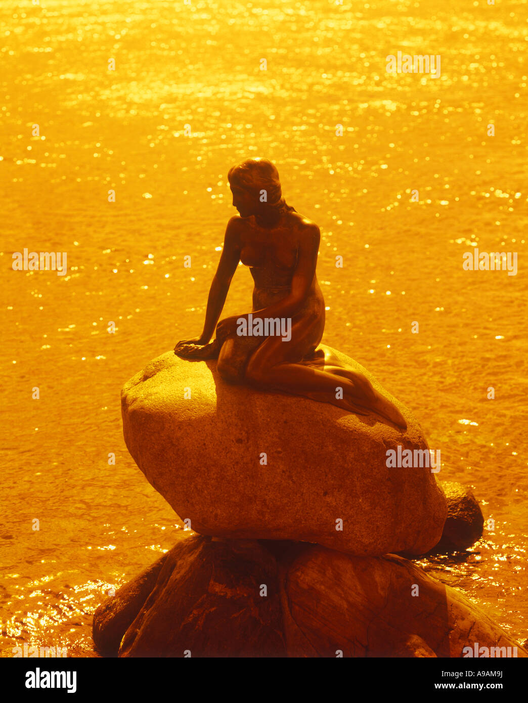 LITTLE MERMAID BRONZE SCULPTURE (©EDVARD ERIKSEN 1913) LANGELINIE PROMENADE COPENHAGEN DENMARK ...