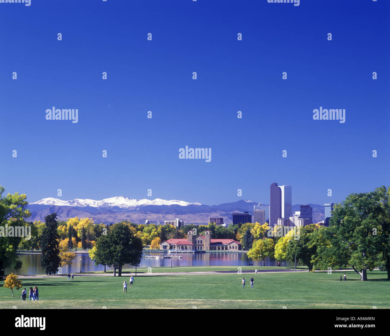 FALL FOLIAGE CITY PARK DOWNTOWN SKYLINE DENVER COLORADO USA Stock Photo ...