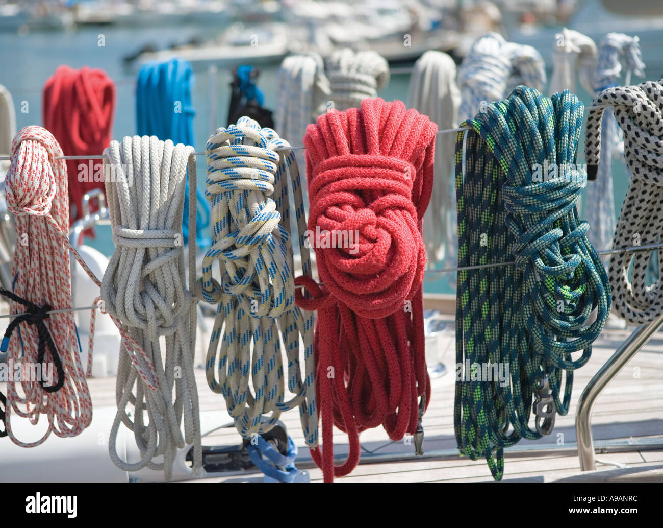 Ropes airing aboard a sailing boat Stock Photo - Alamy