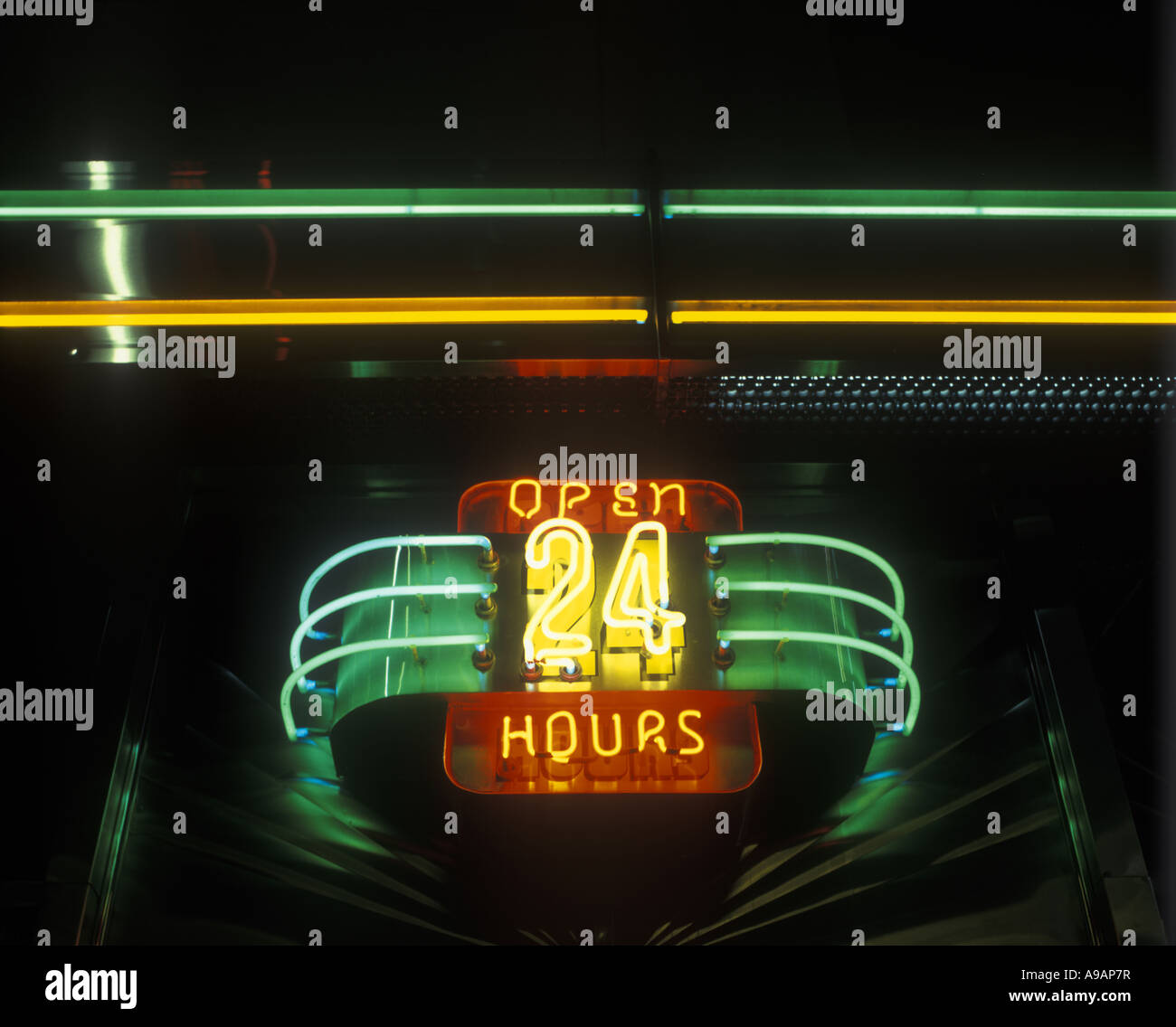 OPEN 24 HOURS NEON SIGN Stock Photo - Alamy