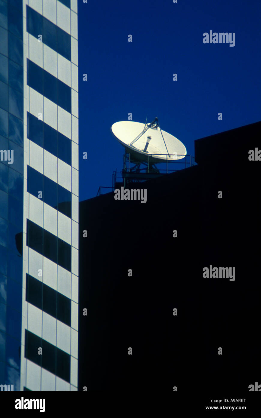 COMMUNICATIONS SATELLITE DISH ON OFFICE BUILDING Stock Photo - Alamy