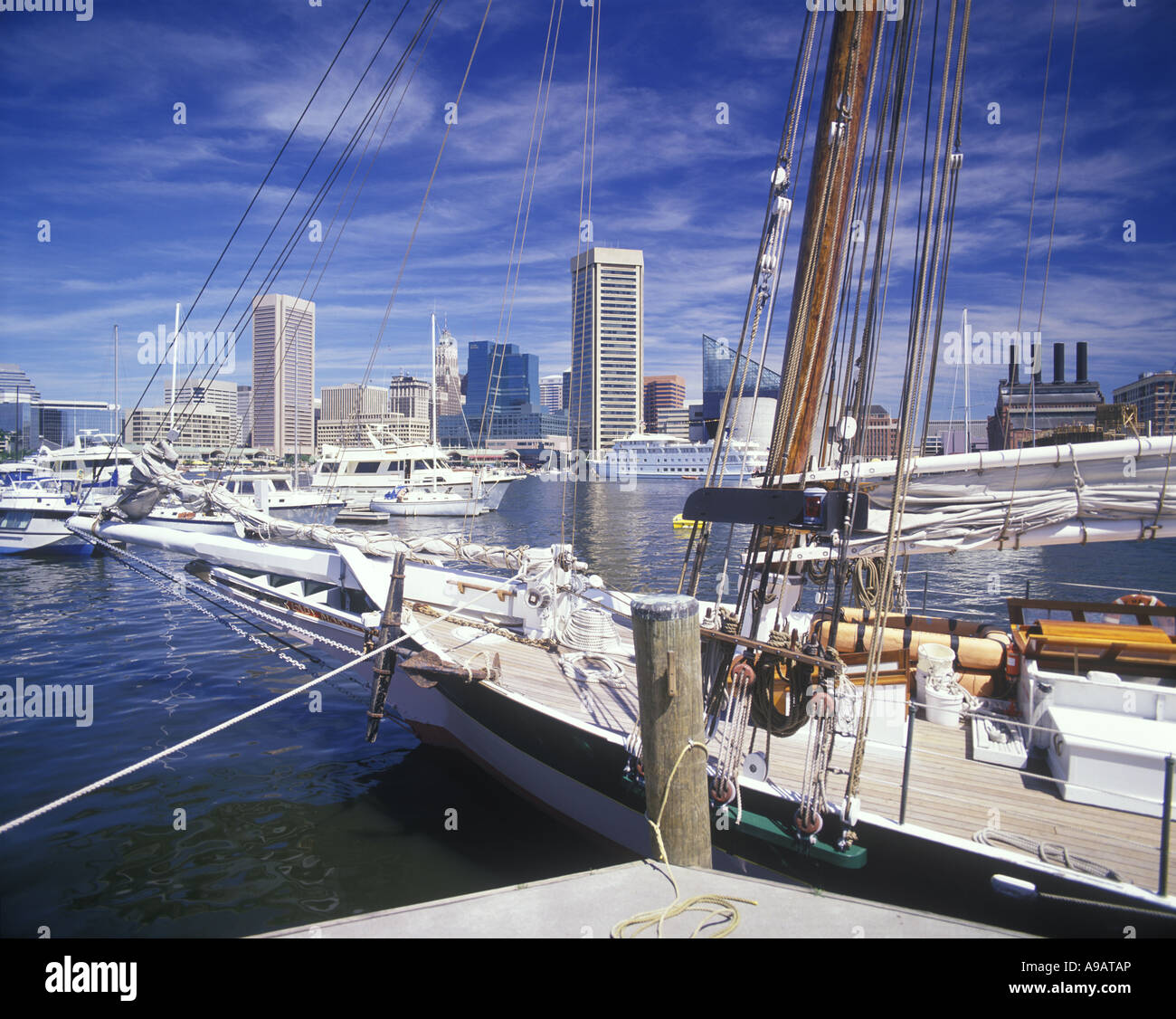 SAILING SHIPS BOW INNER HARBOR BALTIMORE SKYLINE MARYLAND USA Stock ...