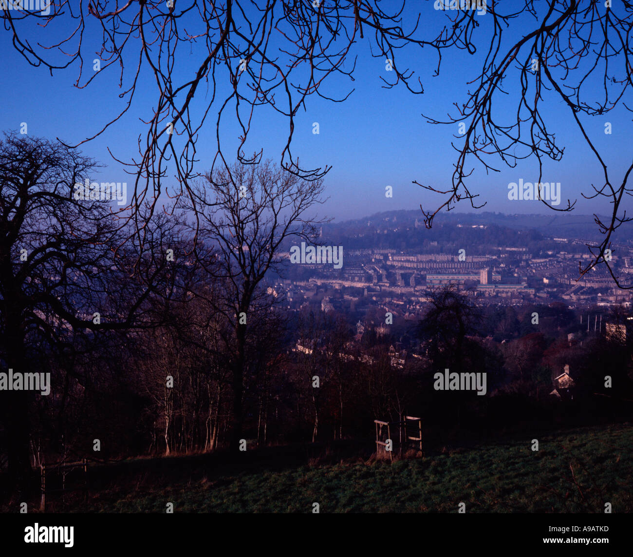 View over the the city of Bath from Sham Castle, Bath Spa, Somerset UK ...