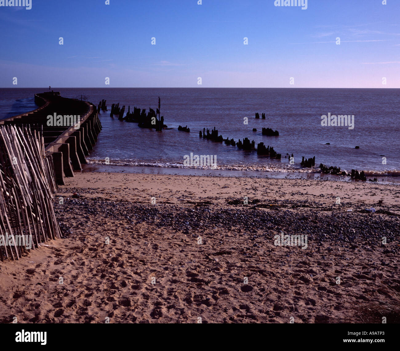 Wooden structure where the River Blyth meets the sea, Southwold ...