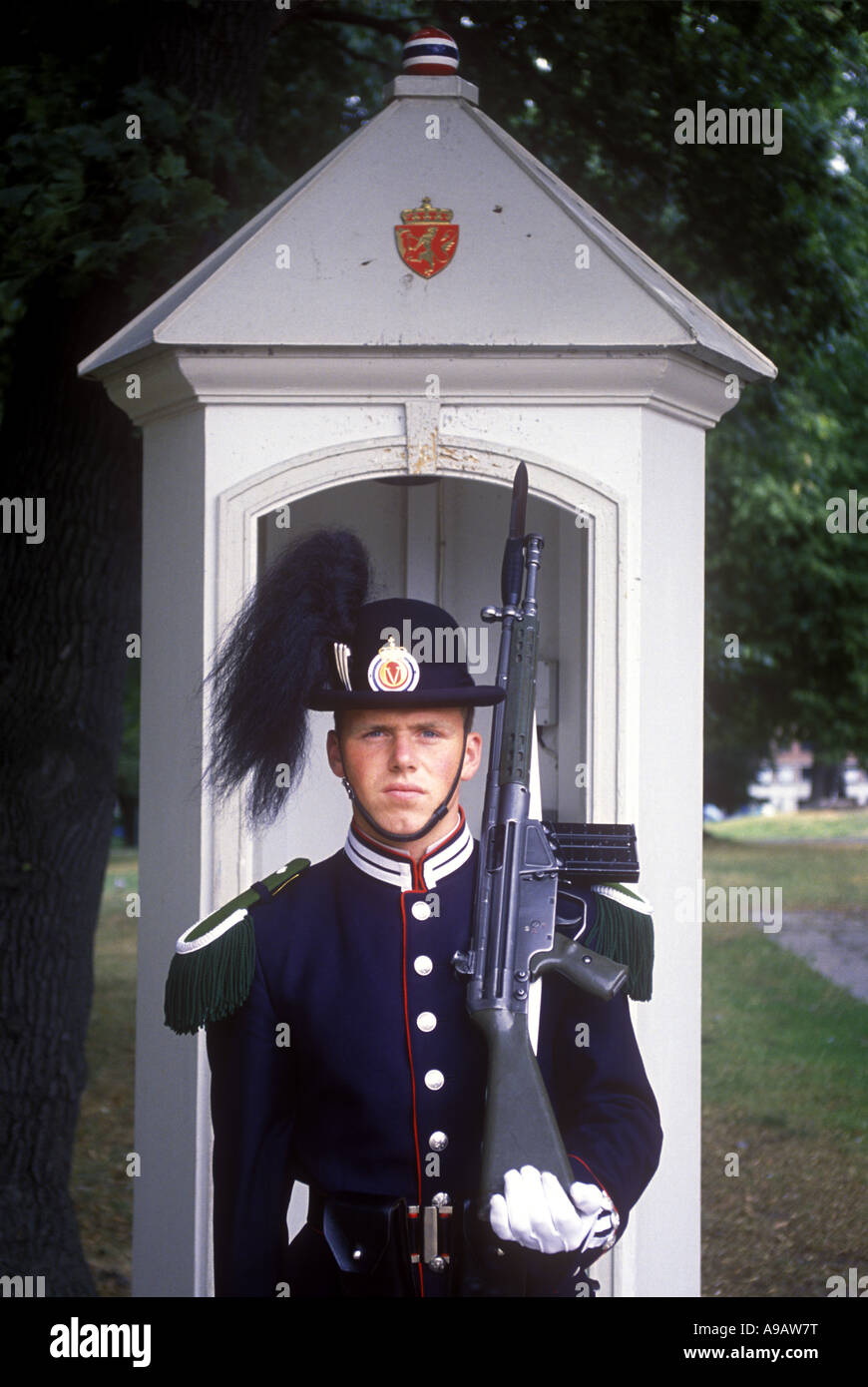 GUARD STANDING AT SENTRY BOX ROYAL PALACE OSLO NORWAY Stock Photo - Alamy
