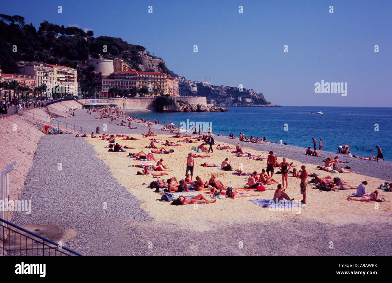 Sunbathers on beach nice france hi-res stock photography and images - Alamy