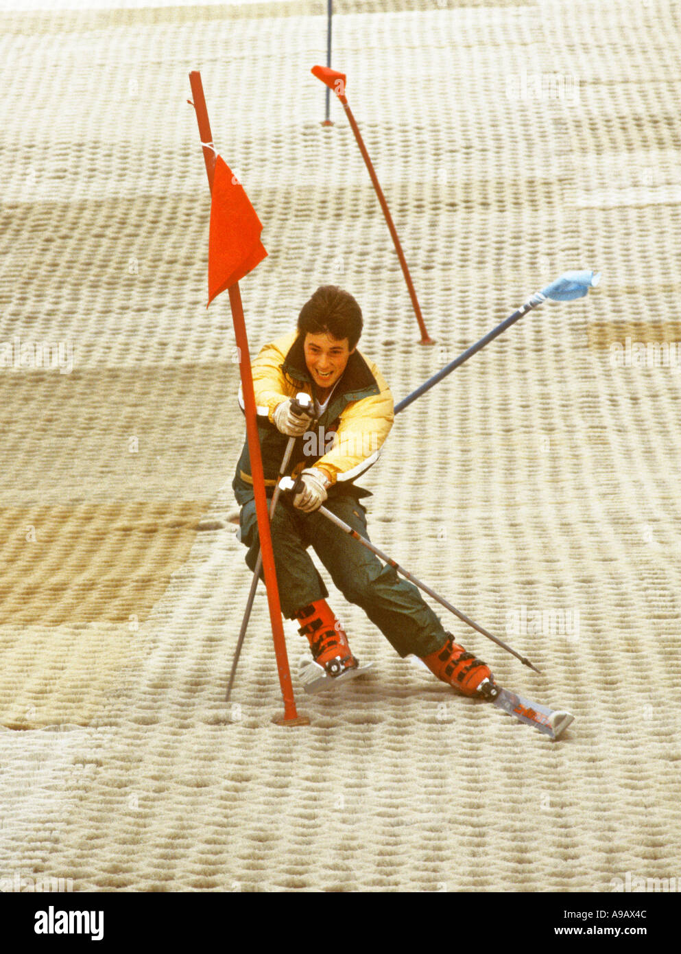 Male dry skiing practice for slalom dry ski slope Wales UK Stock Photo ...