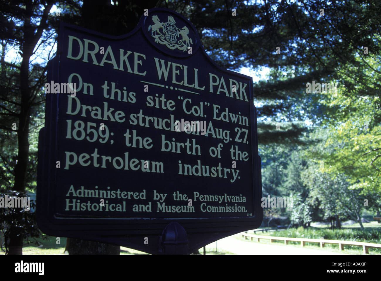 HISTORIC MARKER DRAKE WELL OIL CREEK STATE PARK TITUSVILLE PENNSYLVANIA ...