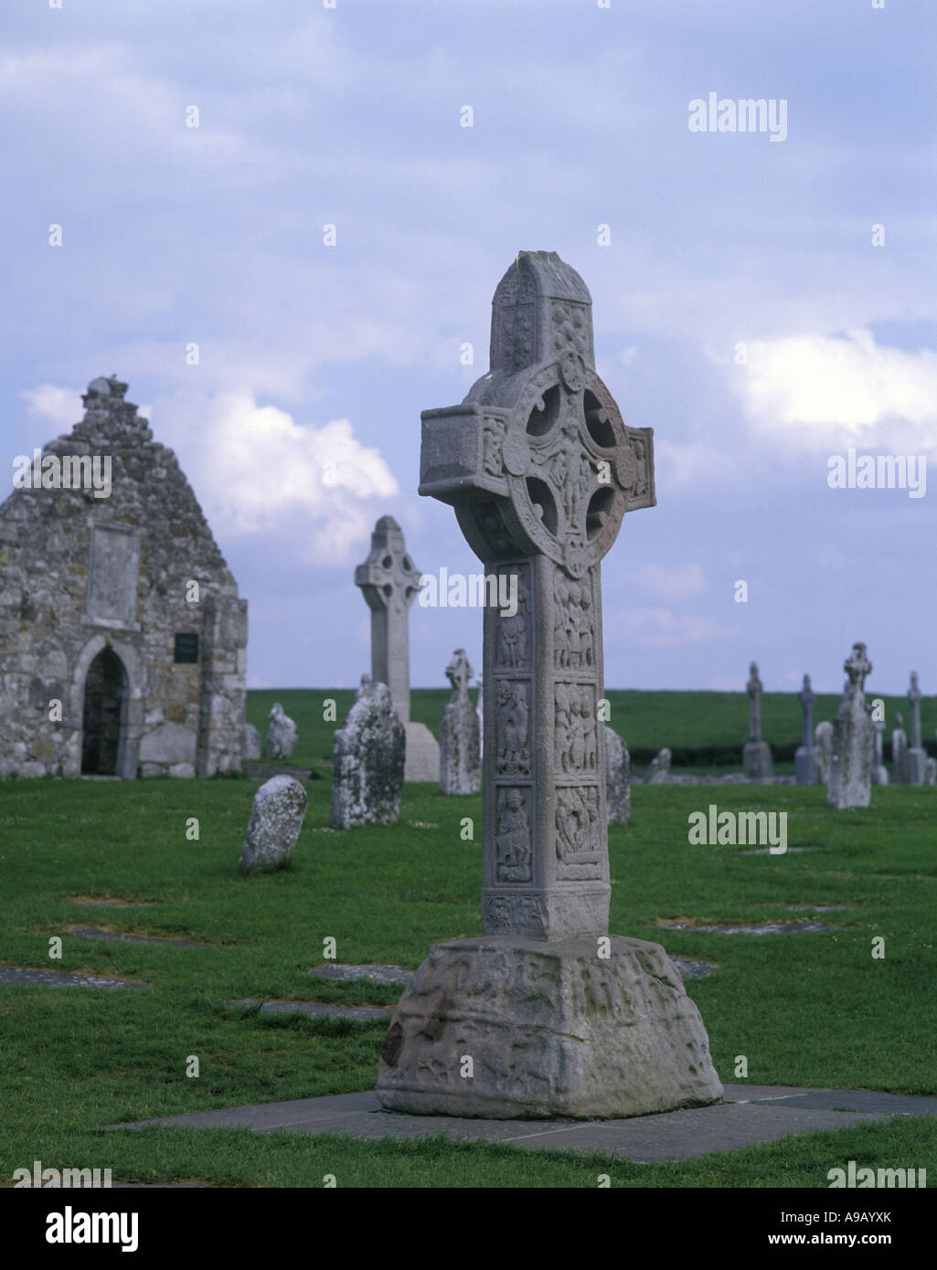 CELTIC CROSS GRAVESTONE CLONMACNOIS ABBEY RUINS COUNTY OFFALY IRELAND ...