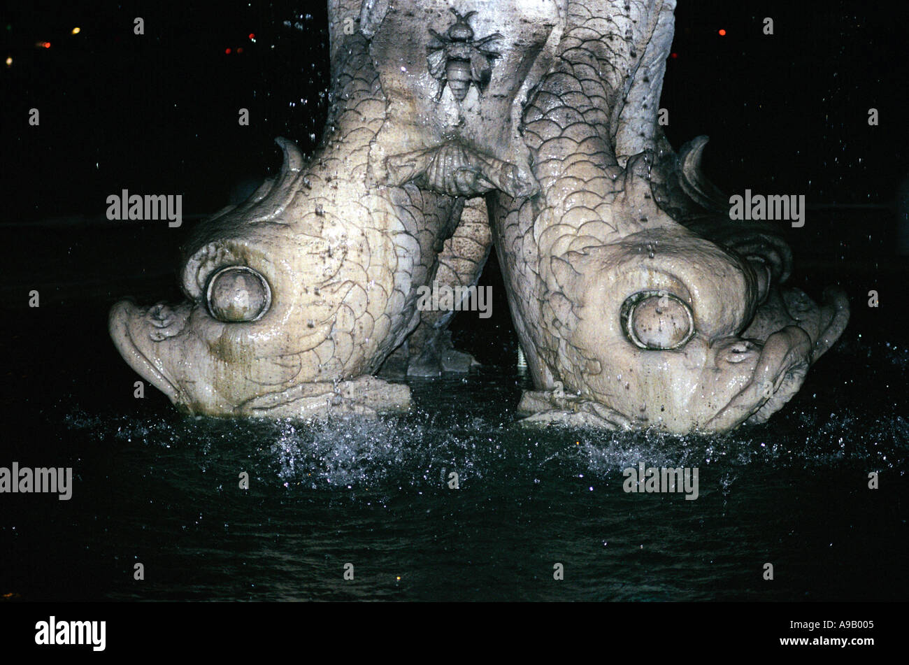 Base of fountain in Rome at night on a fish sea theme Stock Photo - Alamy