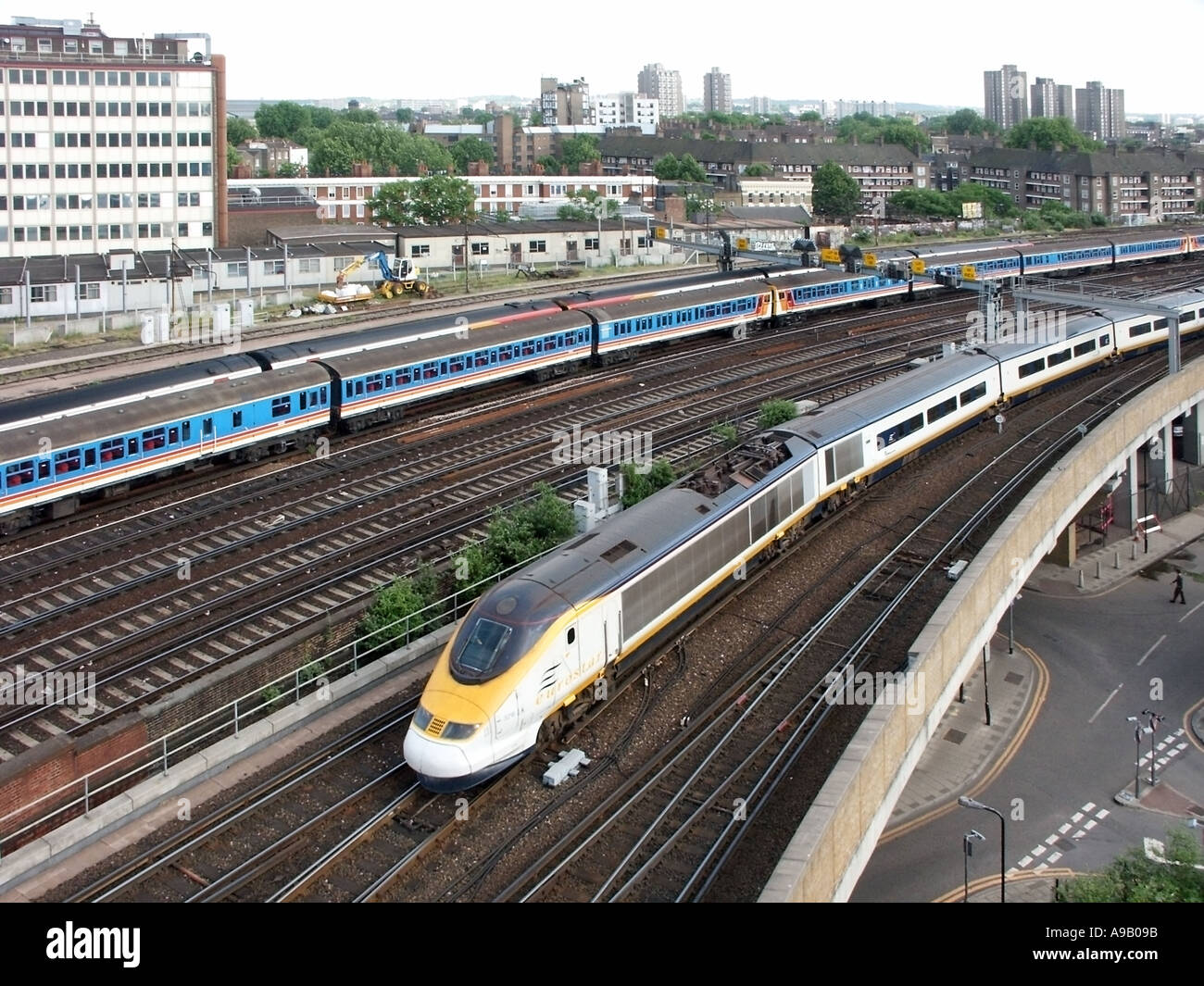 Railway tracks includes Eurostar train Stock Photo - Alamy