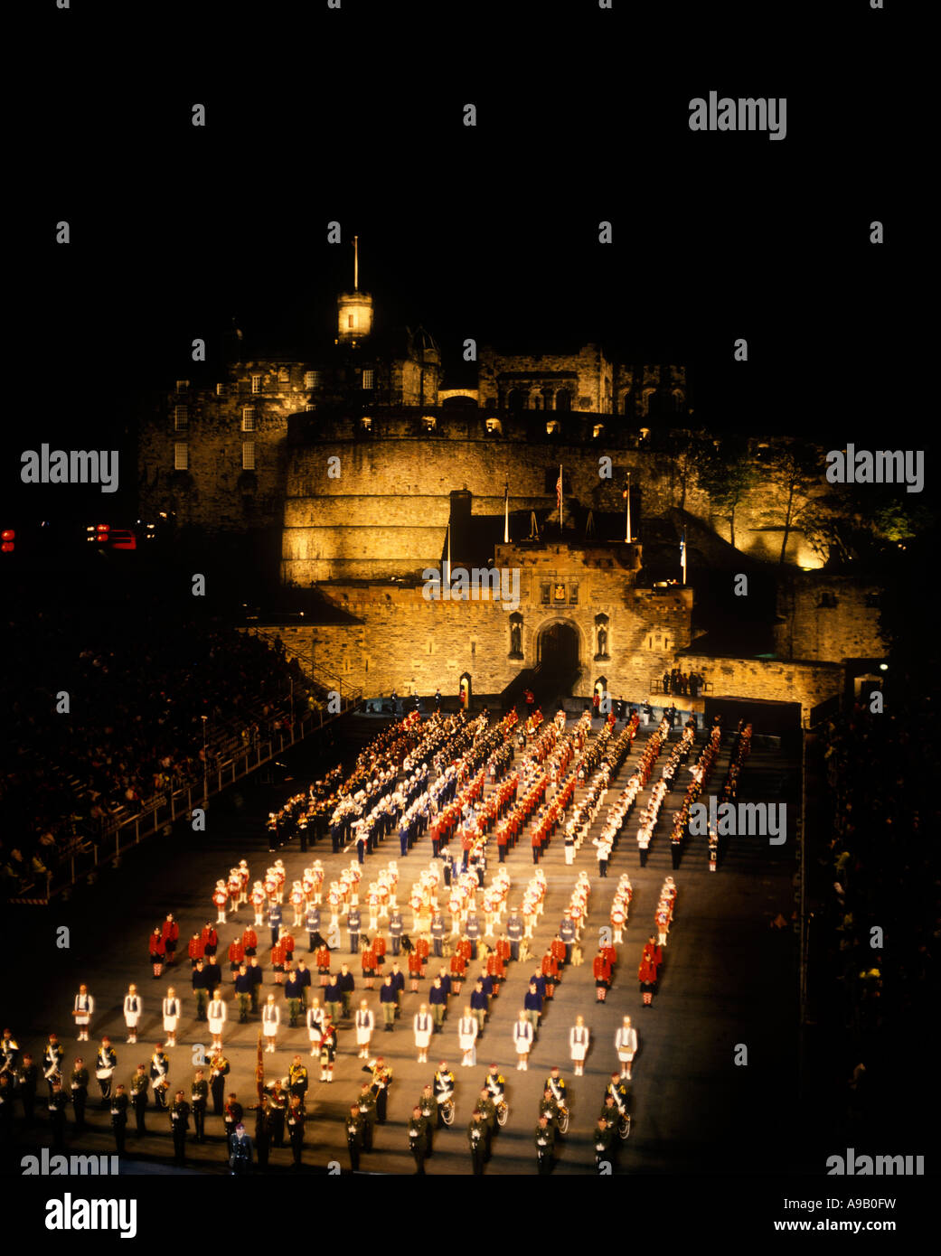 MARCHING BANDS MILITARY TATTOO EDINBURGH CASTLE ESPLANADE SCOTLAND UK ...