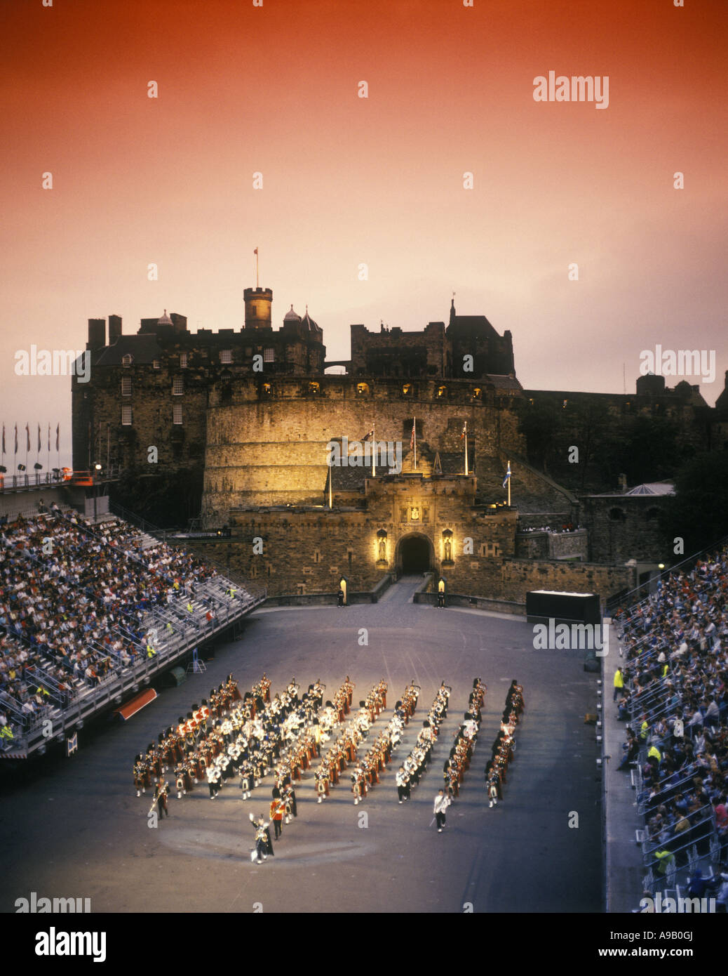 MARCHING BANDS MILITARY TATTOO EDINBURGH CASTLE ESPLANADE SCOTLAND UK ...