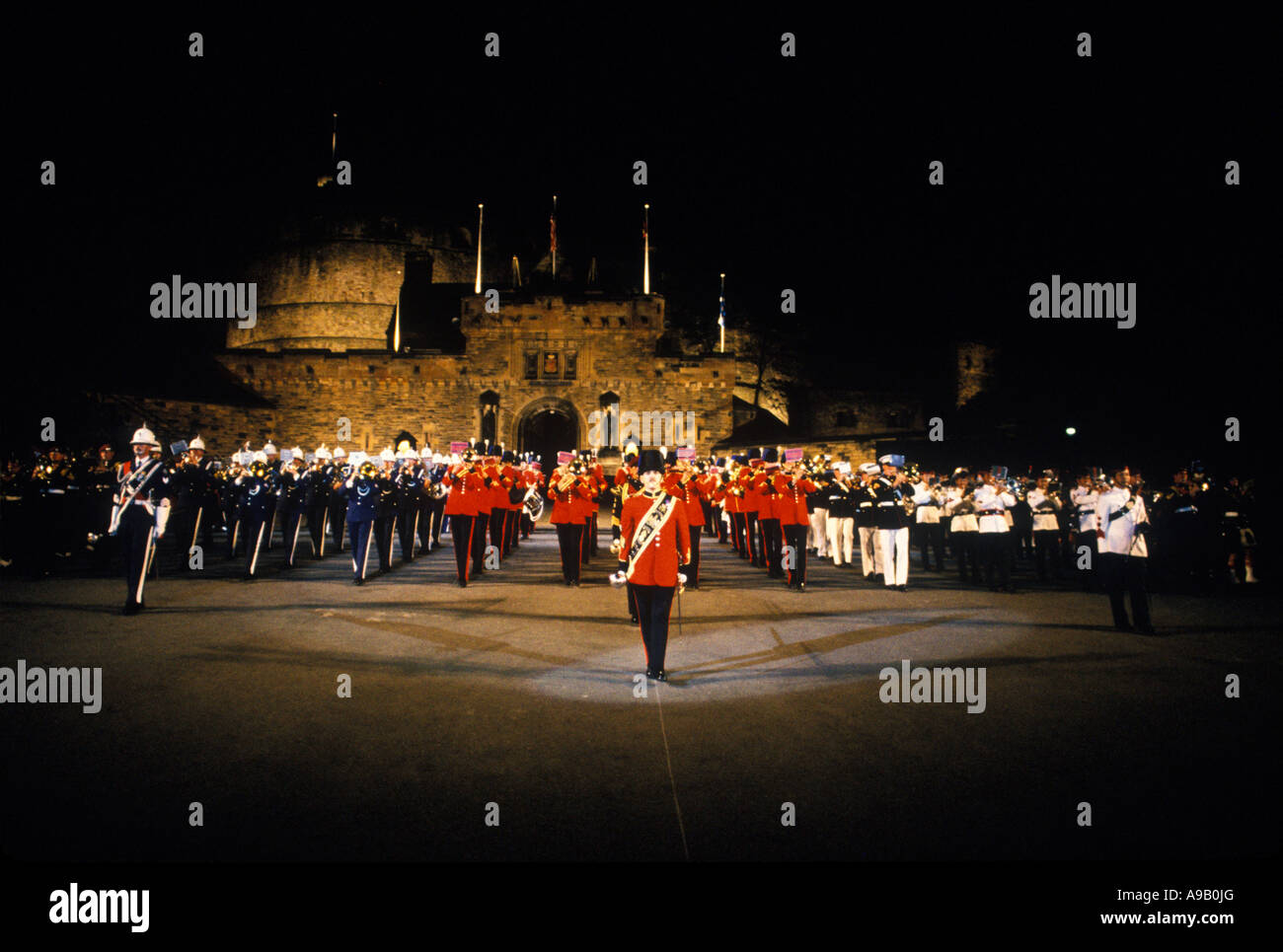 MARCHING BANDS MILITARY TATTOO EDINBURGH CASTLE ESPLANADE SCOTLAND UK ...
