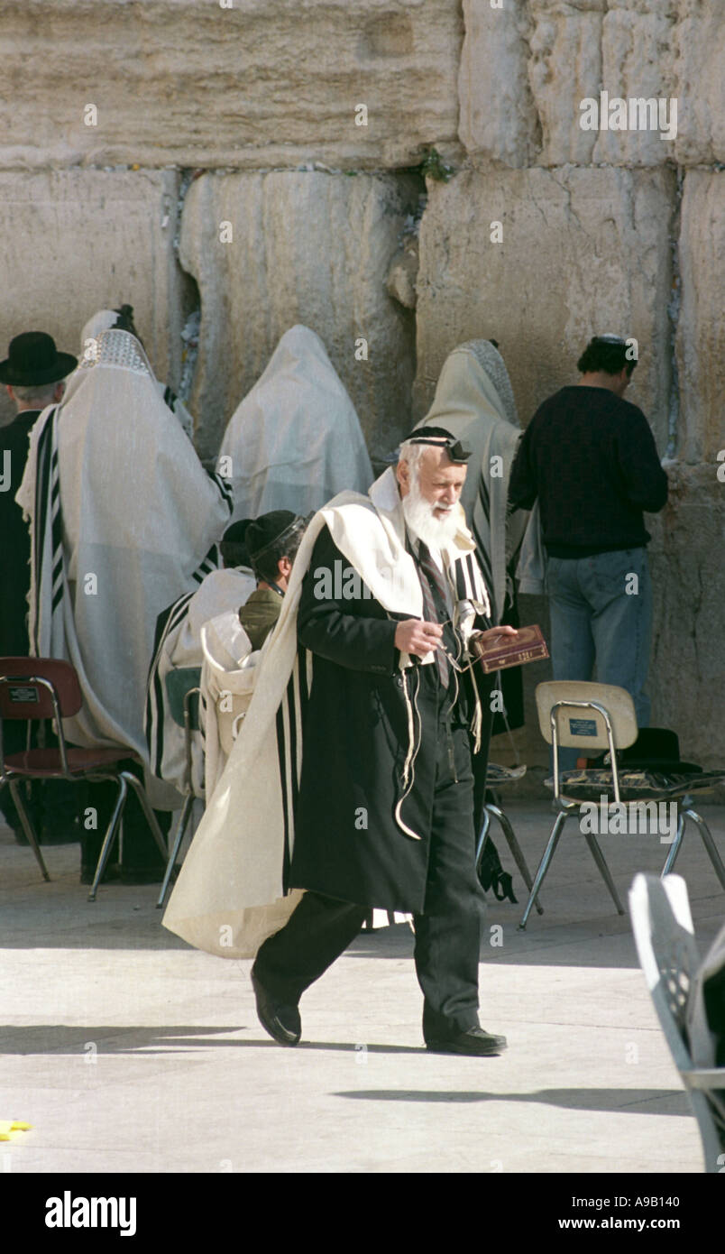 Jewish man walks across the plaza at the Wailing wall Jerusalem old ...