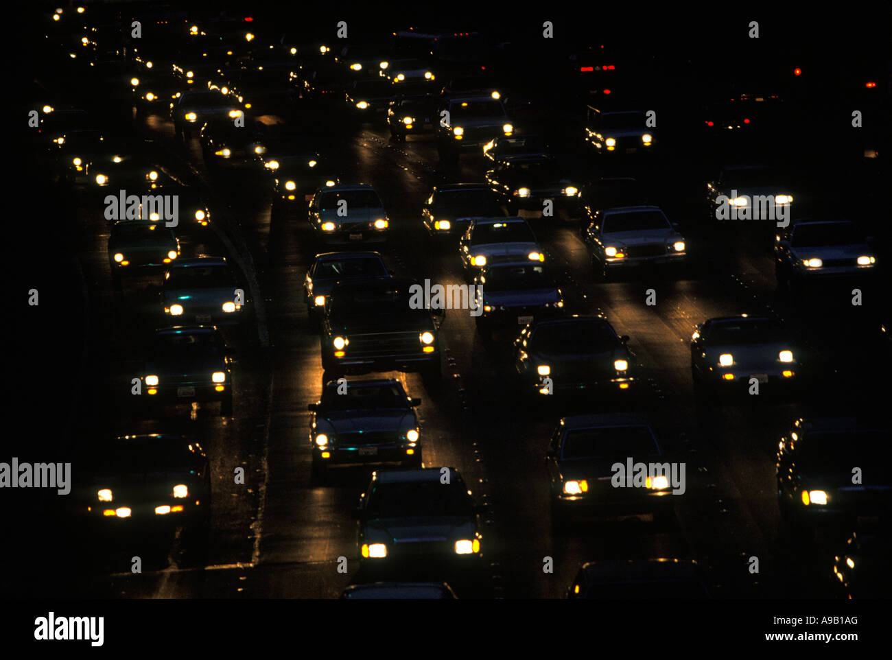 ROAD TRAFFIC CAR HEADLIGHTS ROUTE 110 HIGHWAY LOS ANGELES CALIFORNIA ...