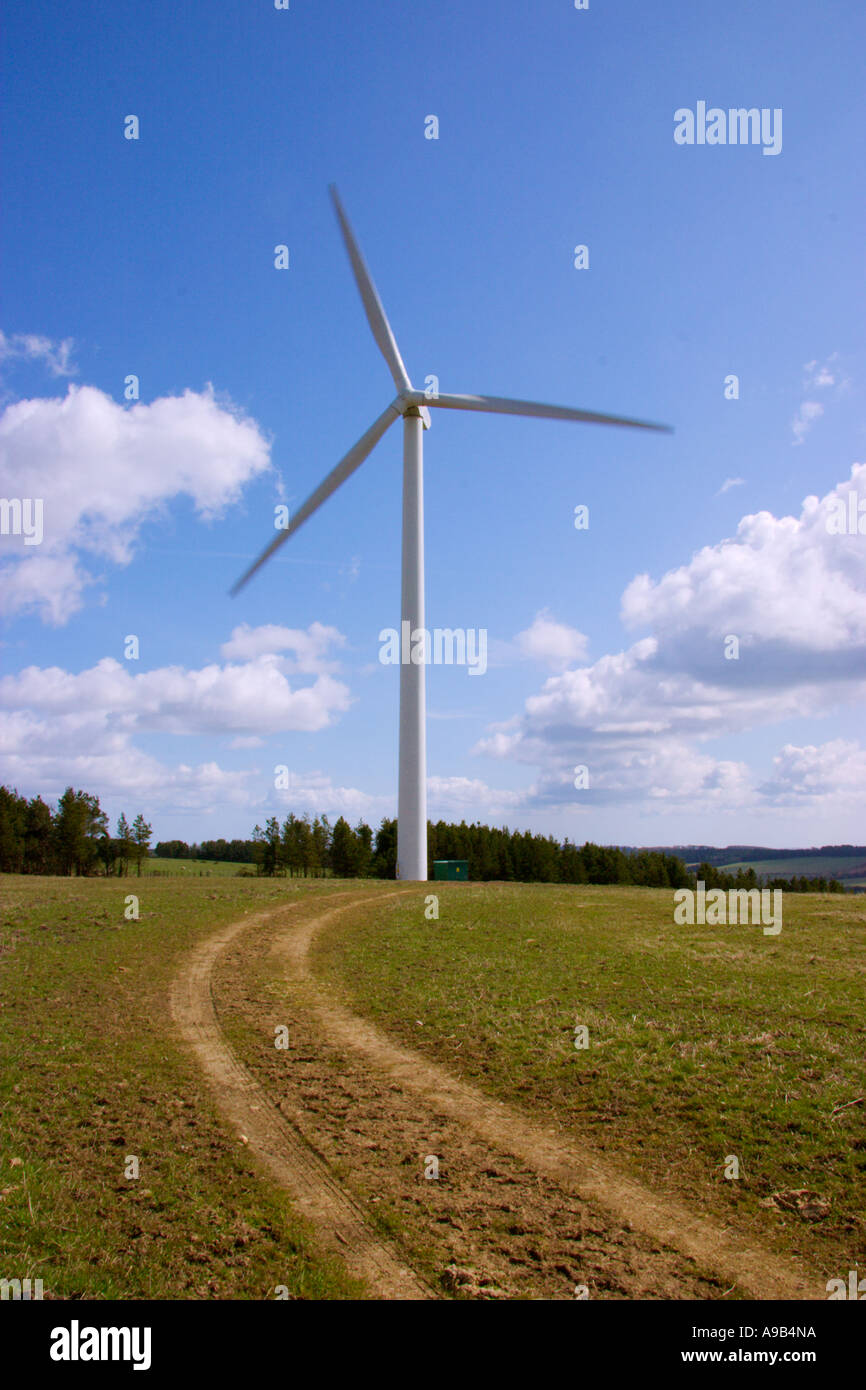 Wind farm in countryside with blue sky and clouds Stock Photo - Alamy