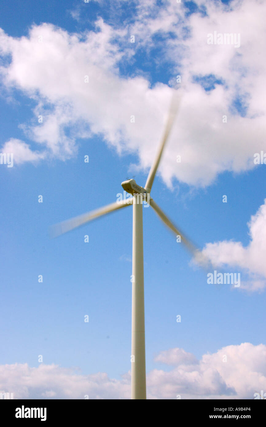 Wind farm in countryside with blue sky and clouds Stock Photo - Alamy