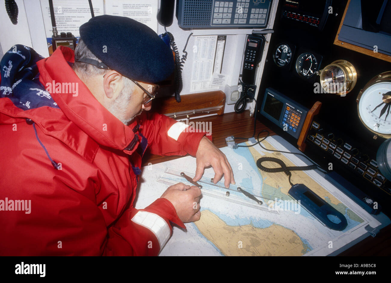 Plotting a course at the chart table aboard the 1971 British brig ...