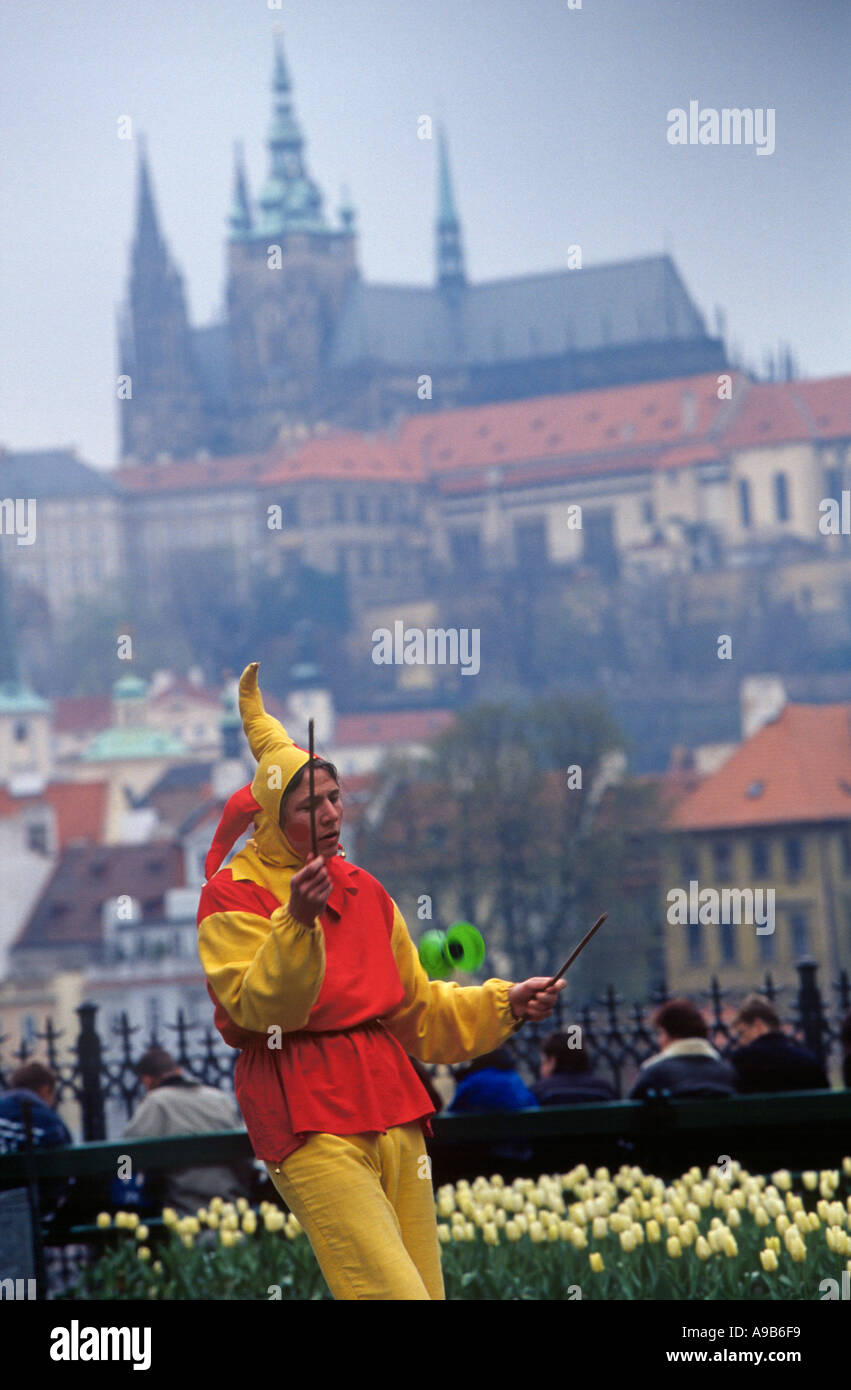 Street juggler in Knights of the Cross Square St Vitus s Cathedral in ...