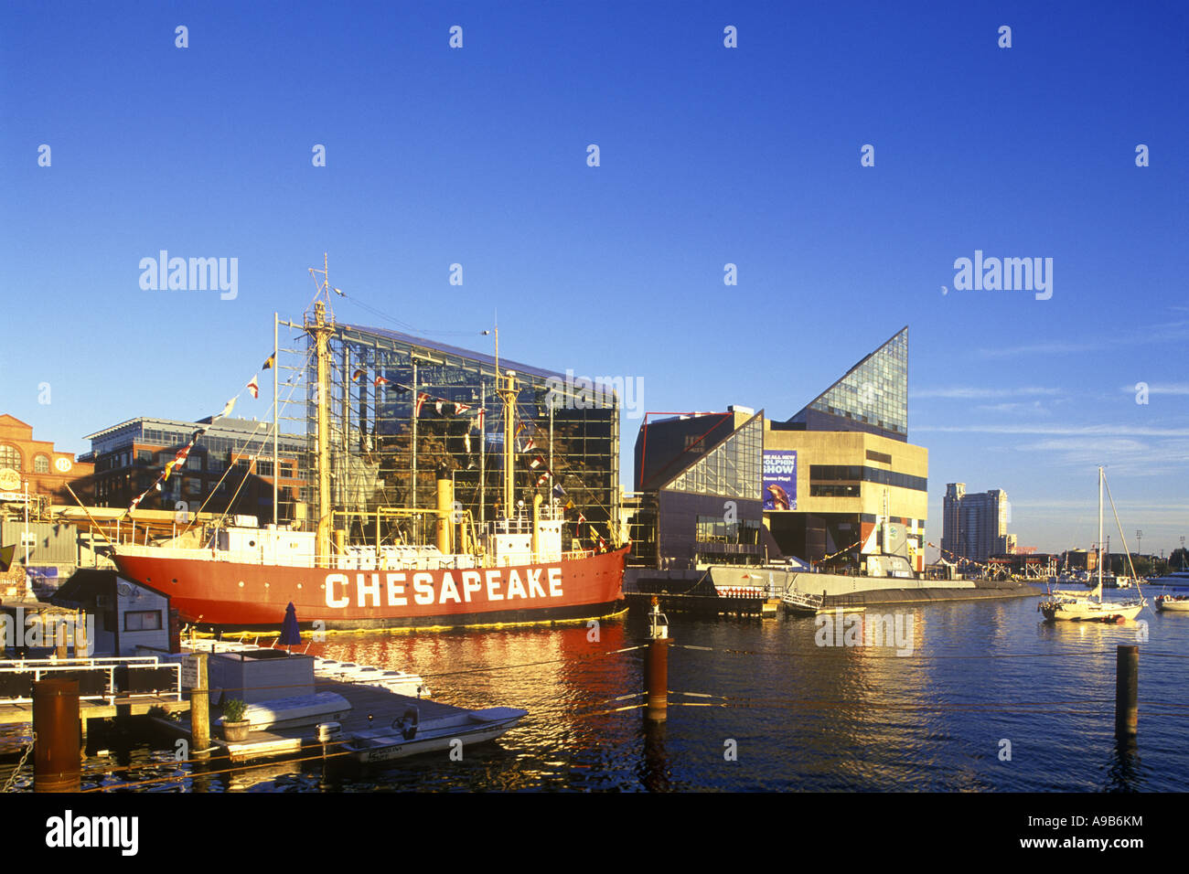 CHESAPEAKE LIGHTSHIP MARITIME MUSEUM INNER HARBOR SKYLINE BALTIMORE ...