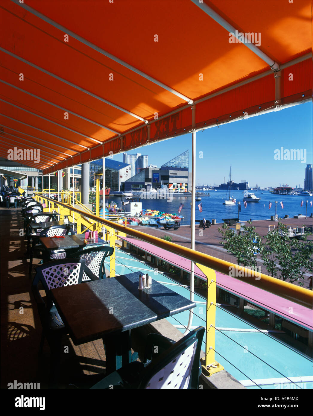 RESTAURANTS INNER HARBOR SKYLINE BALTIMORE MARYLAND USA Stock Photo - Alamy