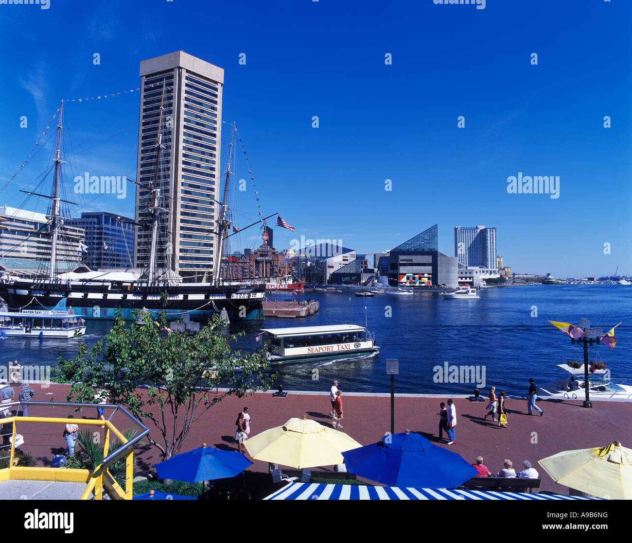 RESTAURANTS INNER HARBOR SKYLINE BALTIMORE MARYLAND USA Stock Photo - Alamy