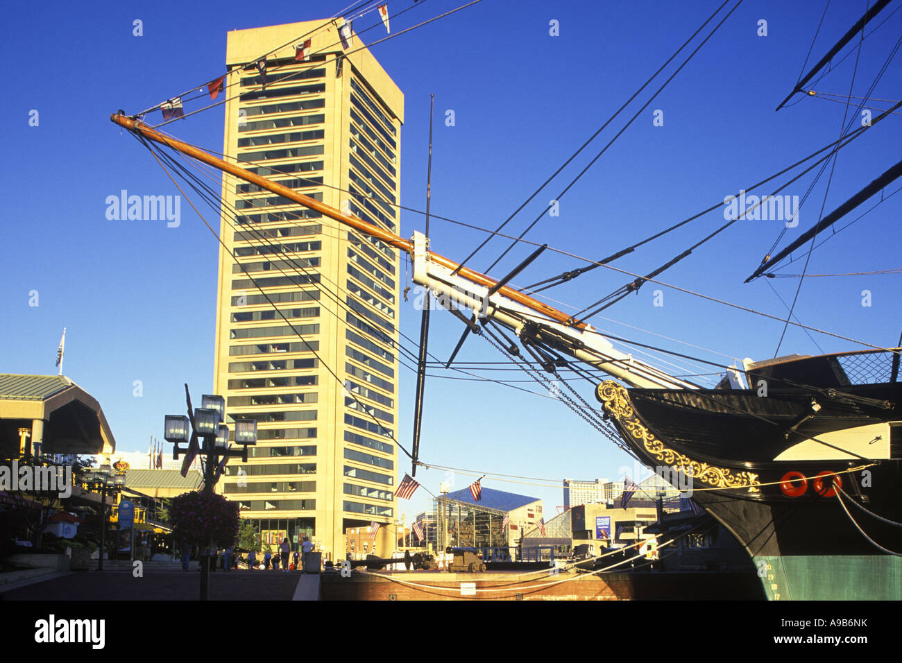 BOW OF USS CONSTELLATION INNER HARBOR SKYLINE BALTIMORE MARYLAND USA ...