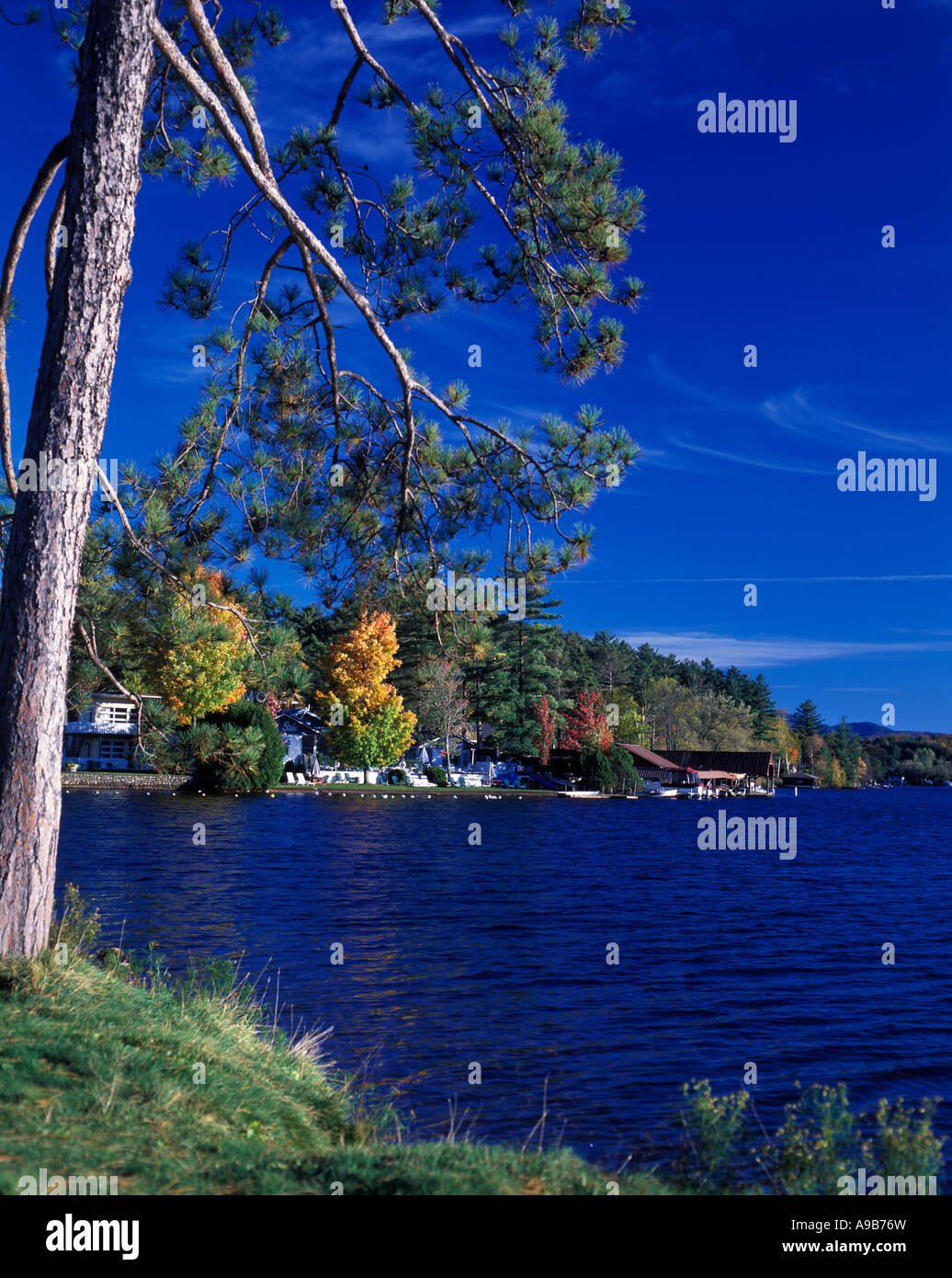FALL FOLIAGE LAKE FLOWER LAKE SARANAC ADIRONDACK PARK NEW YORK STATE ...