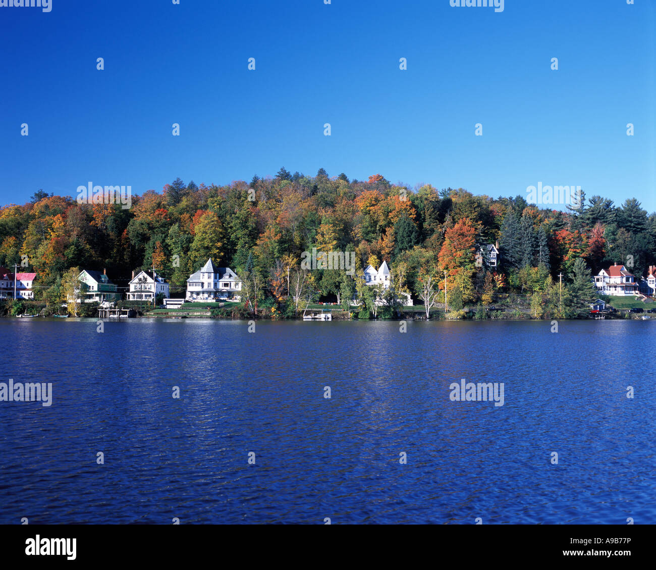 UPSCALE LAKESIDE HOMES FALL FOLIAGE LAKE FLOWER LAKE SARANAC ADIRONDACK ...