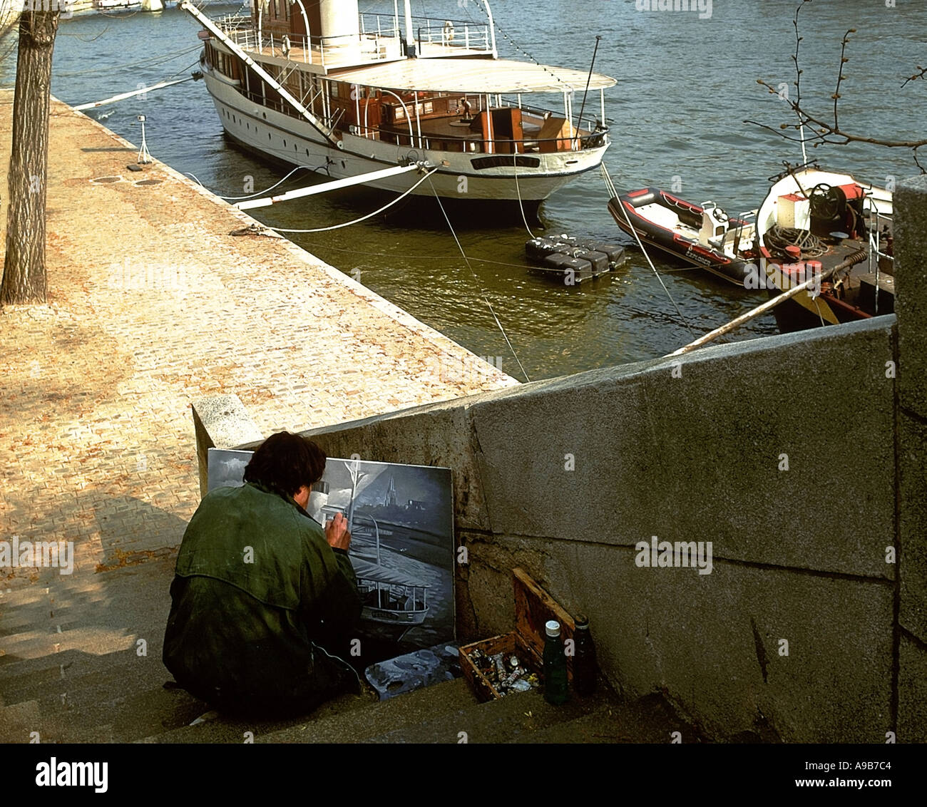 france paris river seine the quais artist painting picture of boat ...
