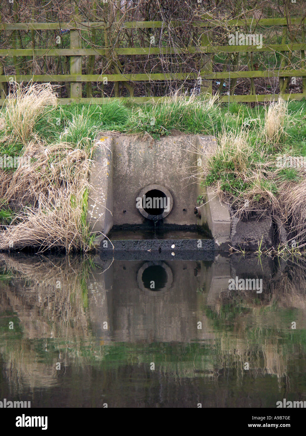 Drainage outlet into river Stock Photo - Alamy