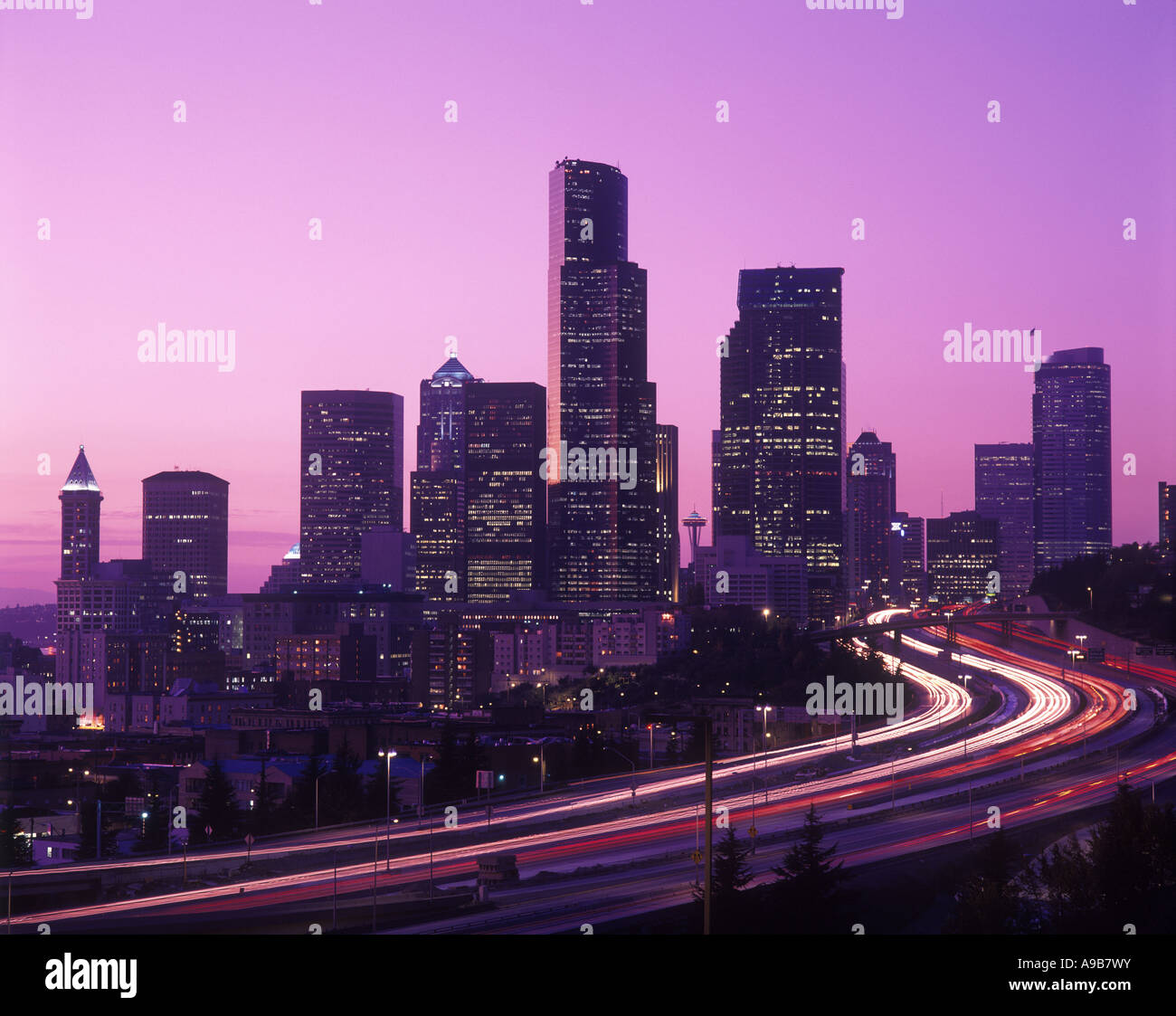 ROUTE 5 INTERSTATE HIGHWAY DOWNTOWN SKYLINE SEATTLE WASHINGTON STATE ...